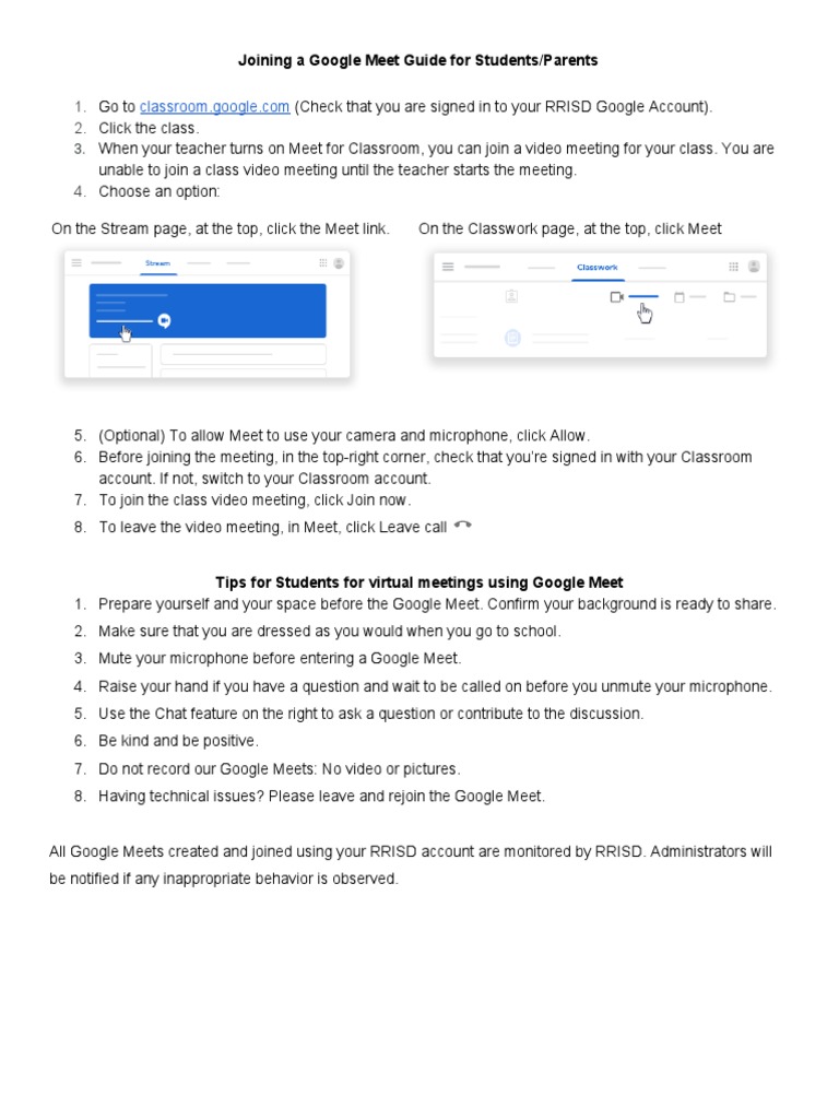 Google Meet For Students and Parents | PDF