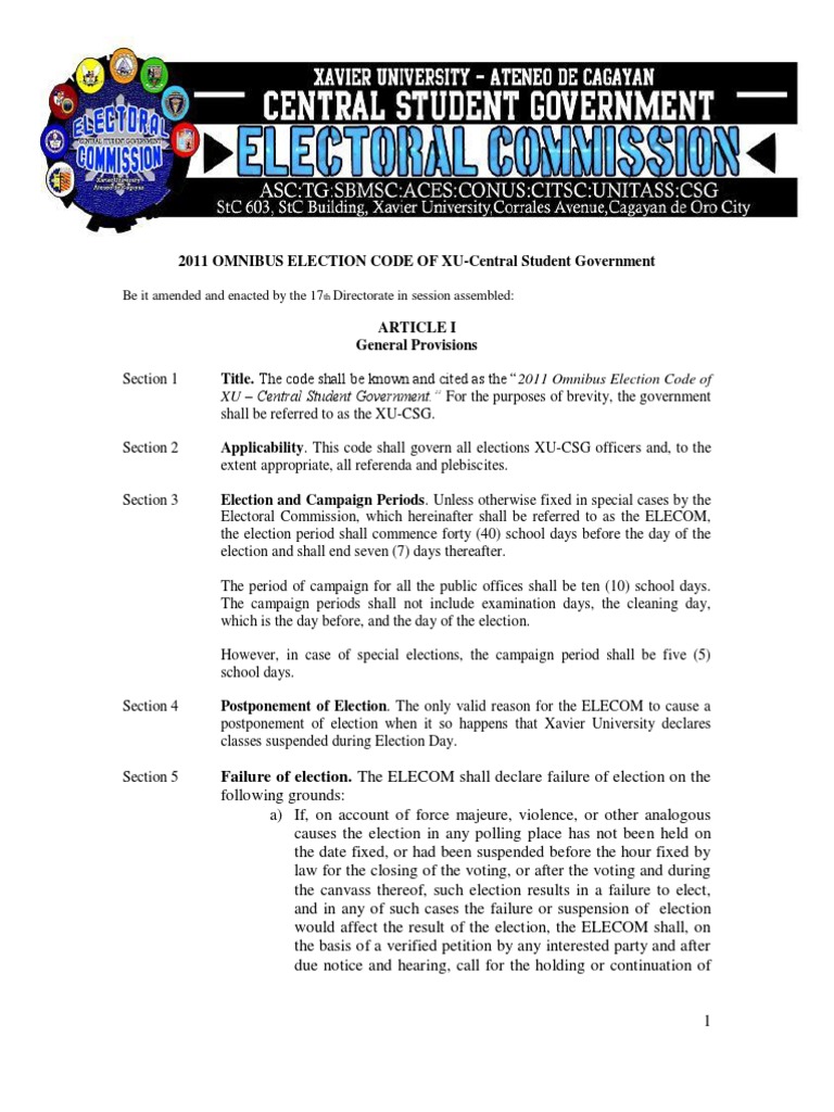 2011 Omnibus Election Code | PDF | Voting | Elections