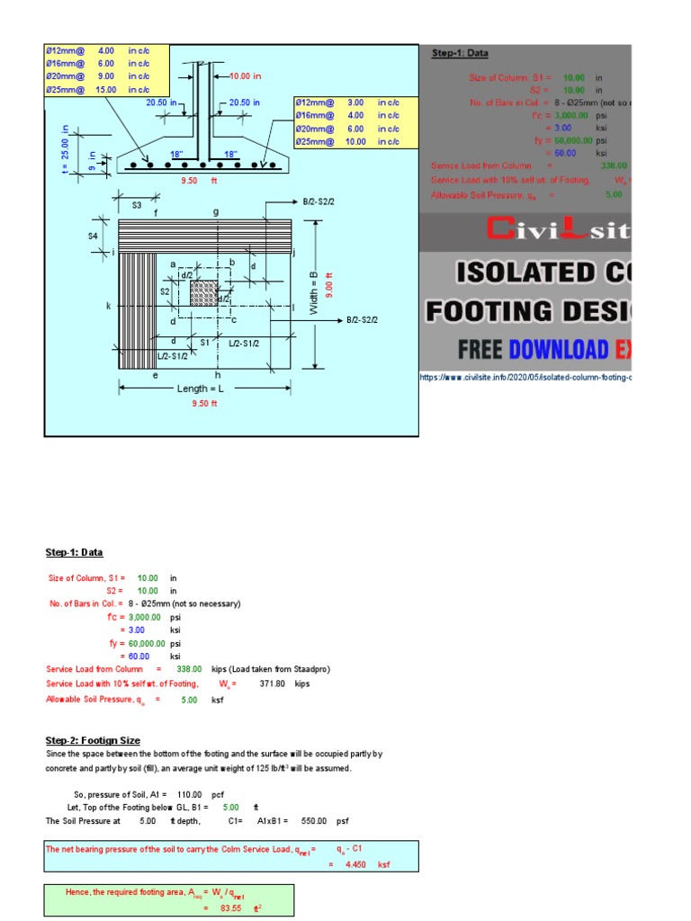Isolated Column Footing Design in Excel | PDF | Classical Mechanics | Continuum Mechanics