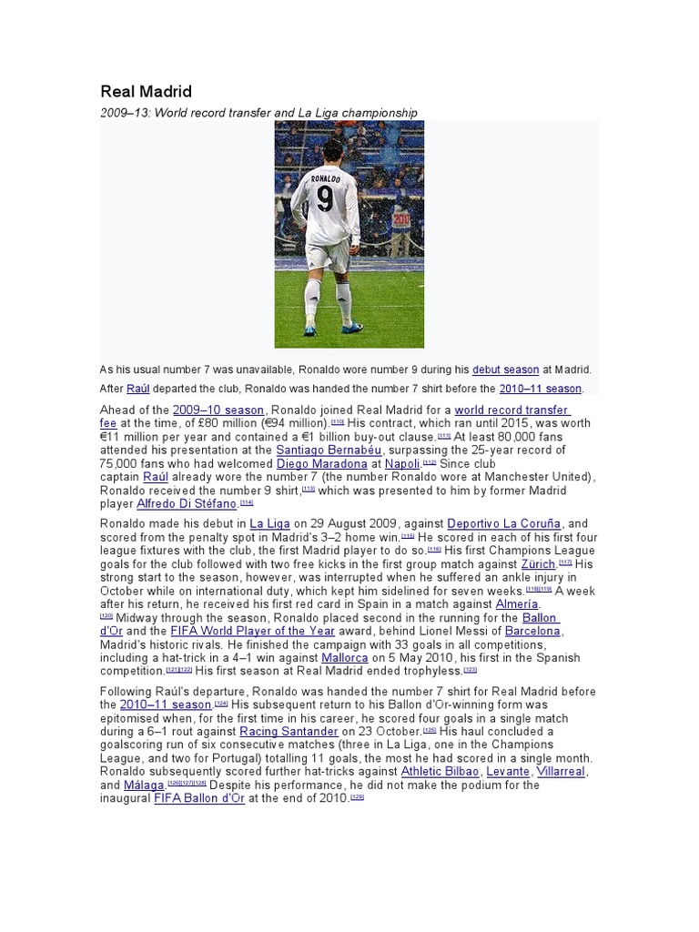Real Madrid: 2009-13: World Record Transfer and La Liga Championship ...
