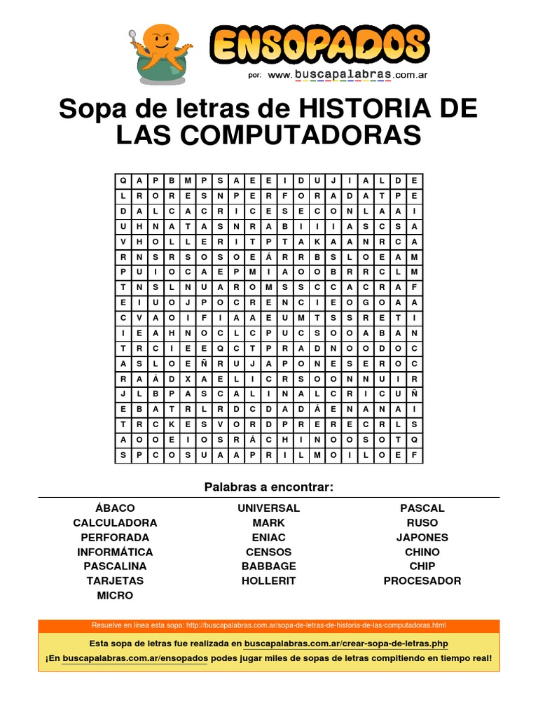 Sopa de Letras de Historia de Ls Computadoras | PDF | Arquitectura de ...
