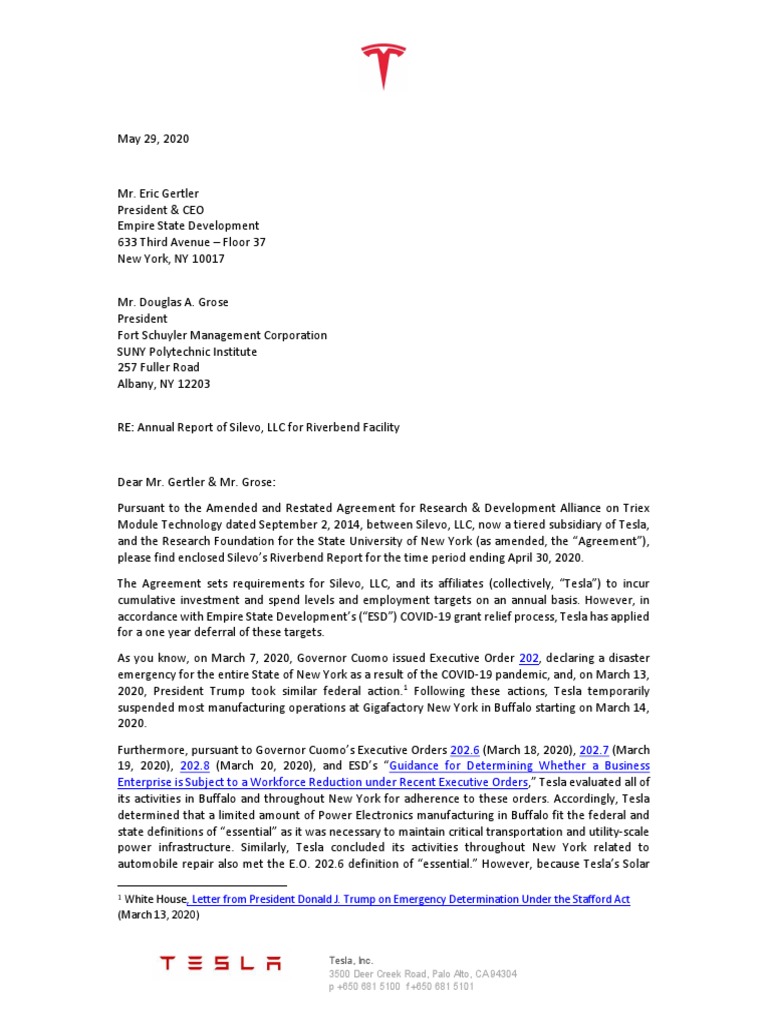 Tesla Riverbend Report Cover Letter Final Ver W Signature 5-29-20 | PDF ...