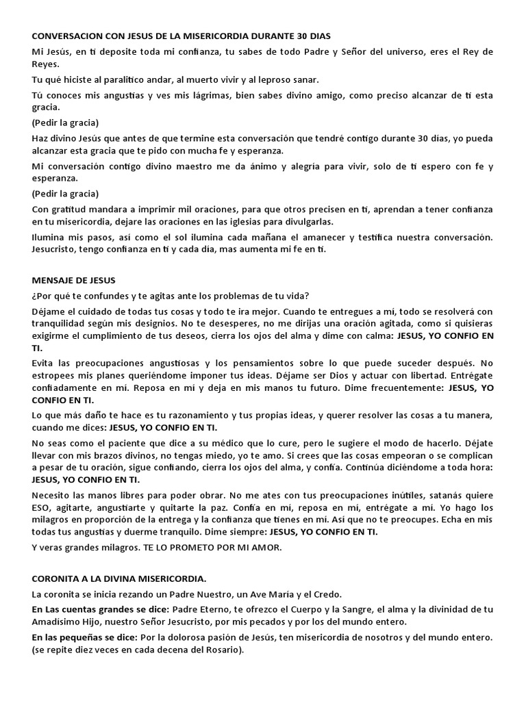 Conversacion Con Jesus de La Misericordia Durante 30 Dias | PDF | Oración | Jesús