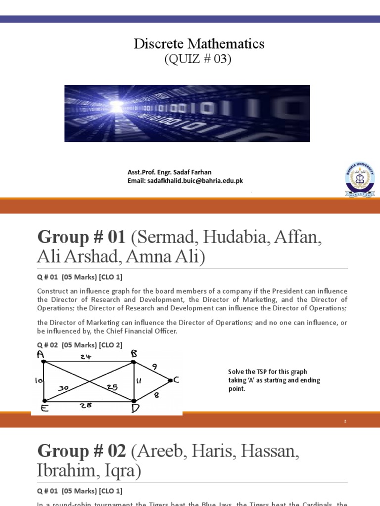 Quiz Discrete Mathematics | PDF | Discrete Mathematics | Graph Theory