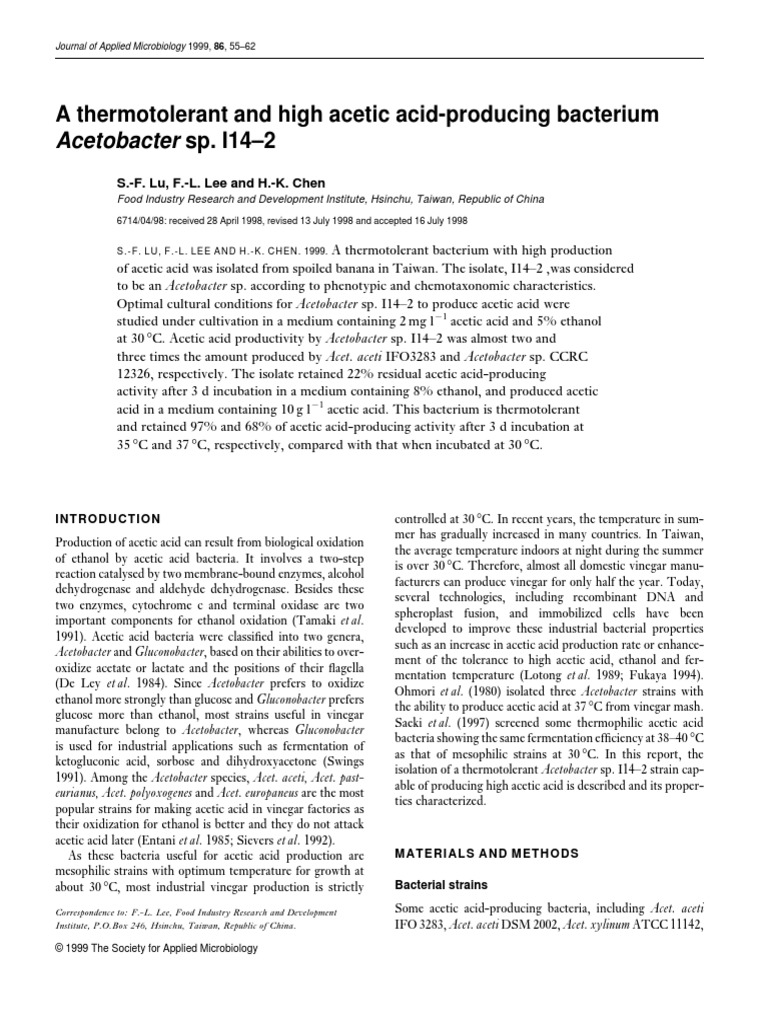 A Thermotolerant and High Acetic Acid-Producing Bacterium Acetobacter ...