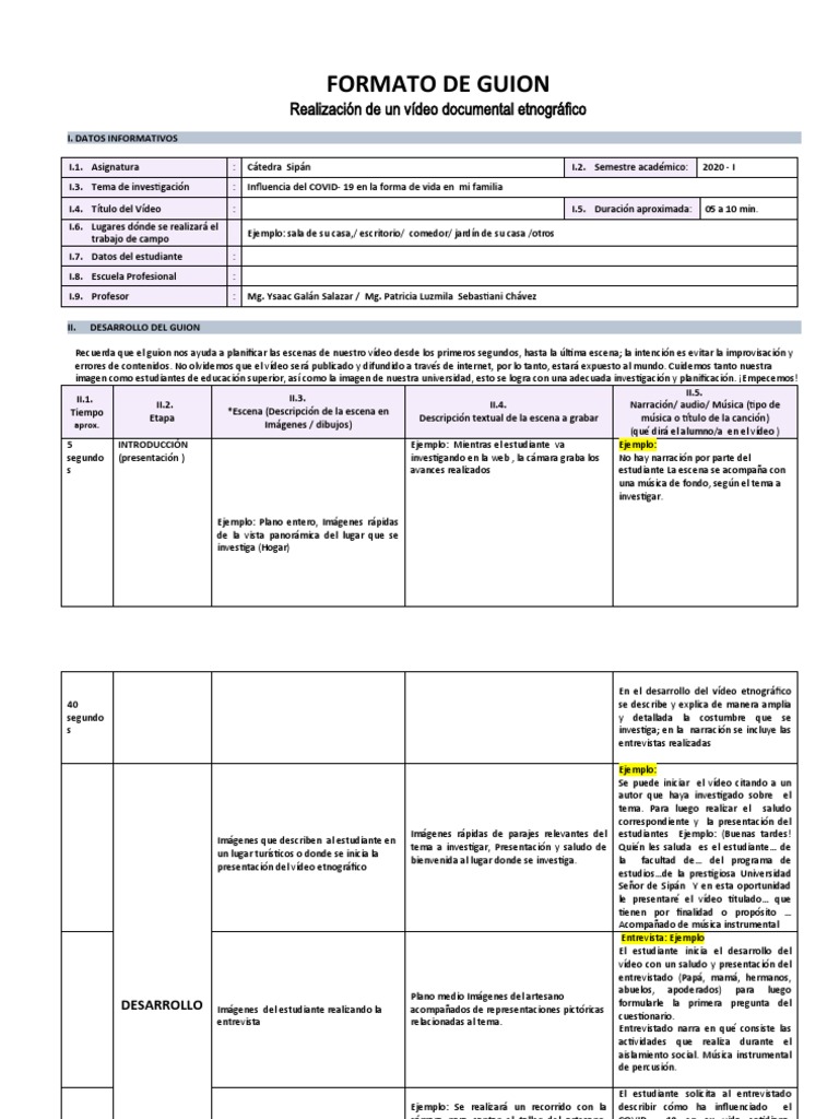 Formato 02 Guion de Video Documental - Actualizado - 2020 | PDF ...