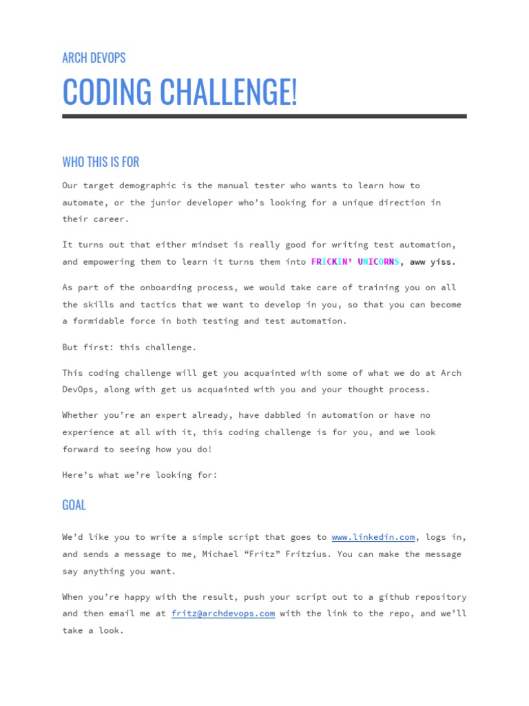 Coding Challenge!: Arch Devops | PDF | Scripting Language | Computing