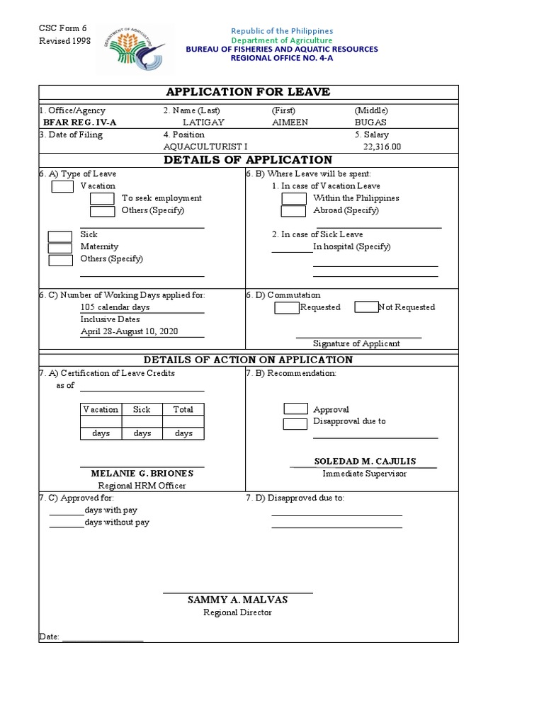 CSC Form 6 (Leave Form-New) | Download Free PDF | Government | Business