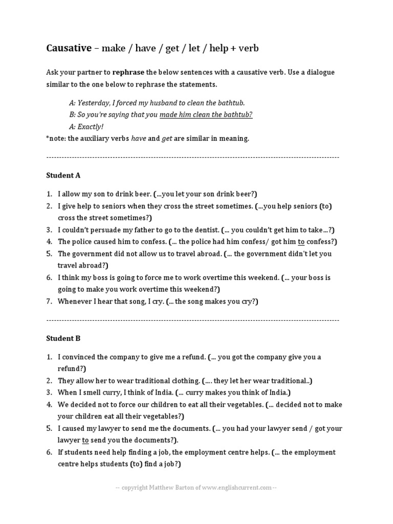 Causative - Make / Have / Get / Let / Help + Verb | PDF