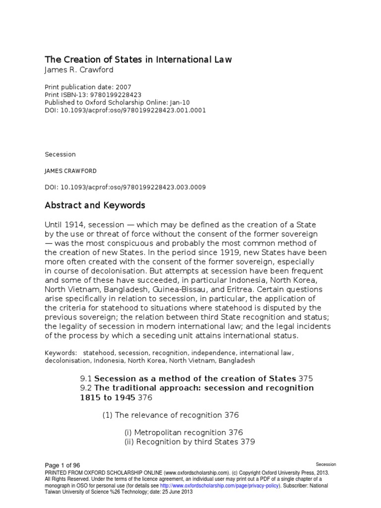 The Creation of States in International Law: James Crawford | PDF ...
