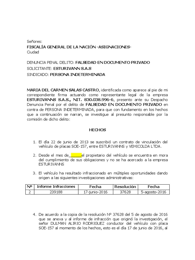 Denuncia Falsedad de Documento Privado | PDF | Gobierno | Justicia