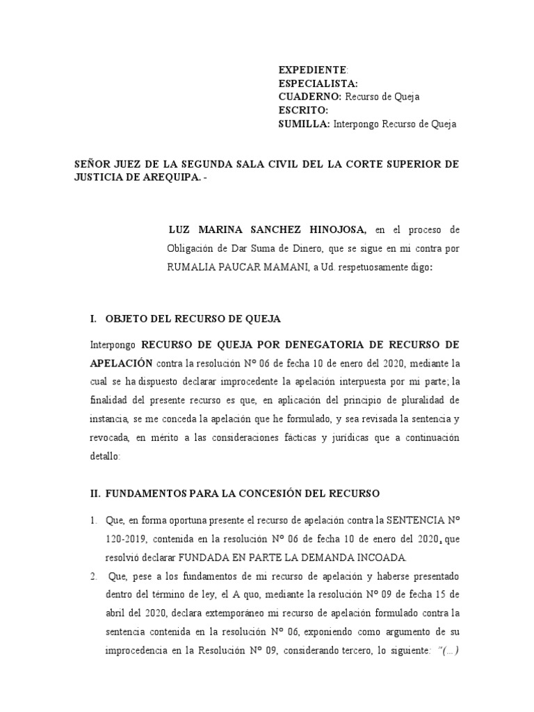 Recurso de Queja | PDF | Apelación | Sentencia (ley)