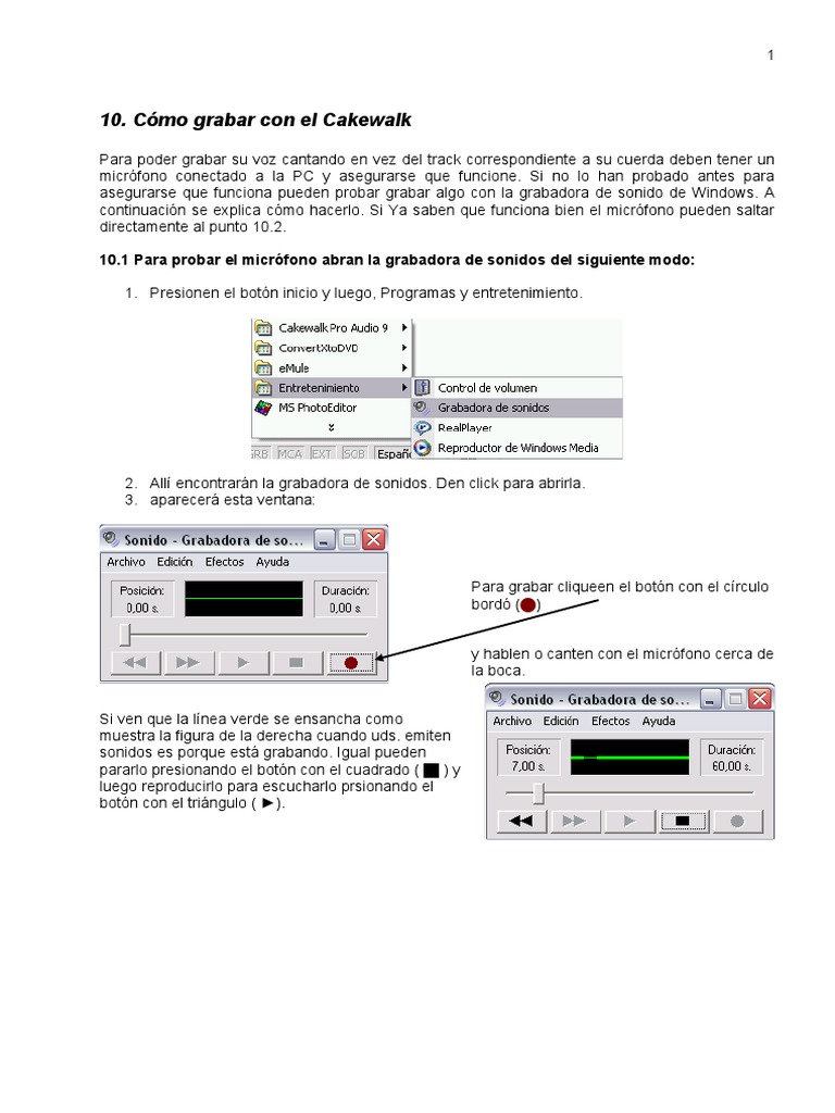 Como Utilizar El Cakewalk Instructivo de Cómo Grabar | PDF | Micrófono ...