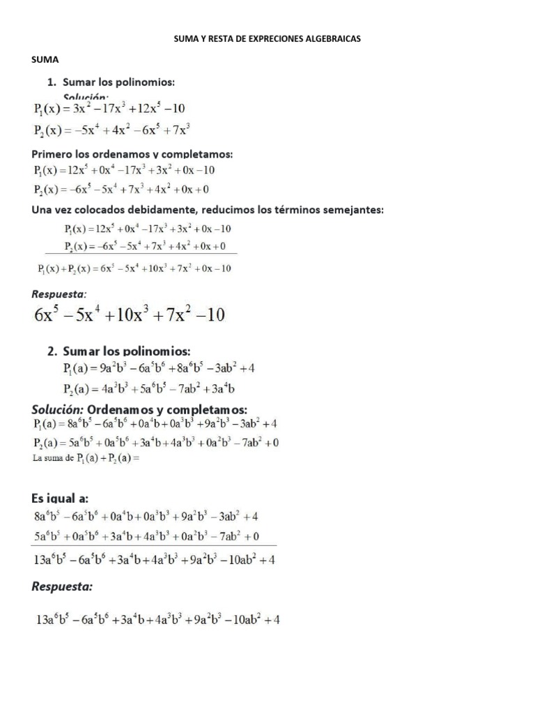 Suma y Resta de Expreciones Algebraicas | PDF | Triángulo | Ecuación ...