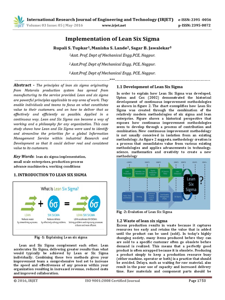Implementation of Lean Six Sigma PDF | PDF | Six Sigma | Lean Manufacturing