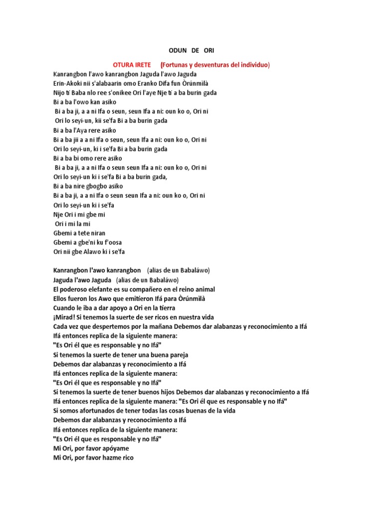 Odun de Ori | PDF | Santeria | Religión y creencia