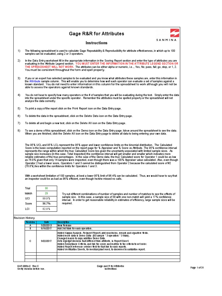 Gage R&R For Attributes: Instructions | PDF | Confidence Interval ...