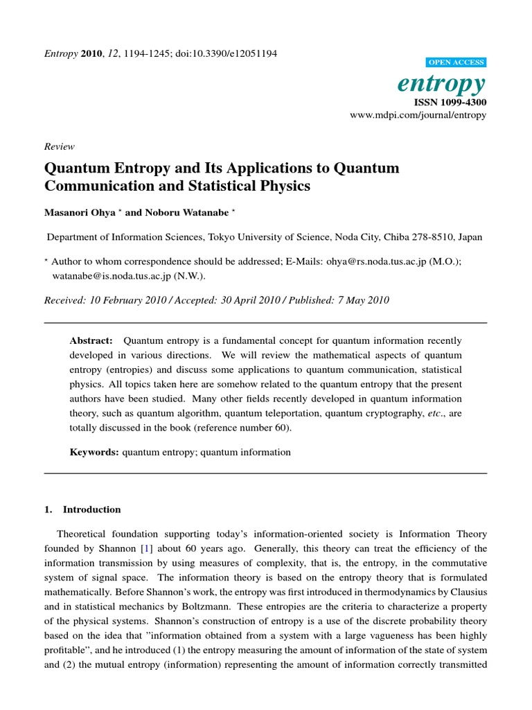 Quantum Entropy in Communication Theory | PDF | Quantum Mechanics ...