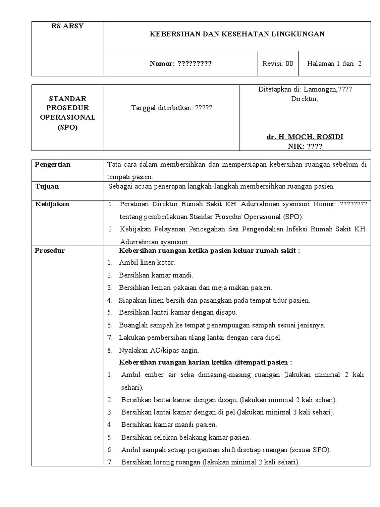 Sop Kebersihan Ruangan | PDF