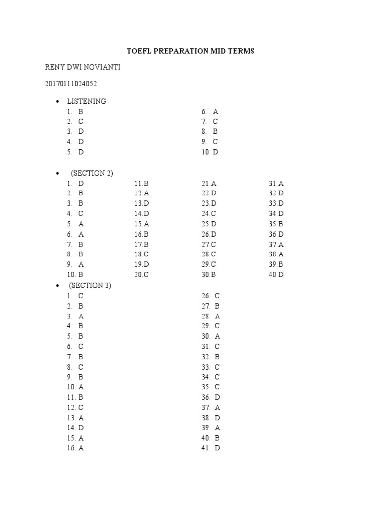 Toefl Preparation Mid Terms | PDF | Teaching Methods & Materials