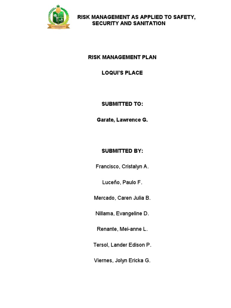 Risk Management As Applied To Safety, Security and Sanitation | PDF ...