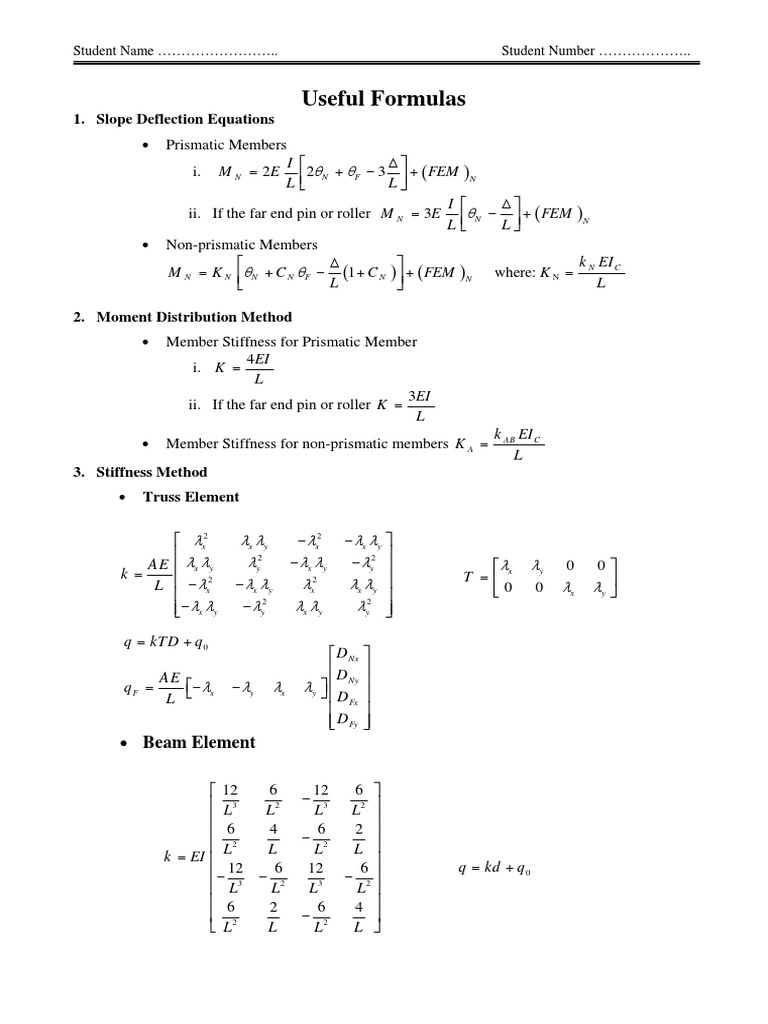 Useful Formulas: 1. Slope Deflection Equations | PDF | Analysis ...