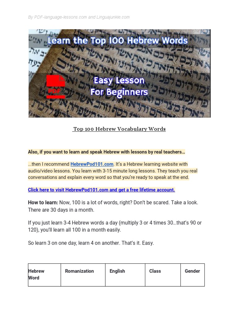 Top 100 Common Hebrew Words | PDF | Lexical Semantics | Syntactic ...