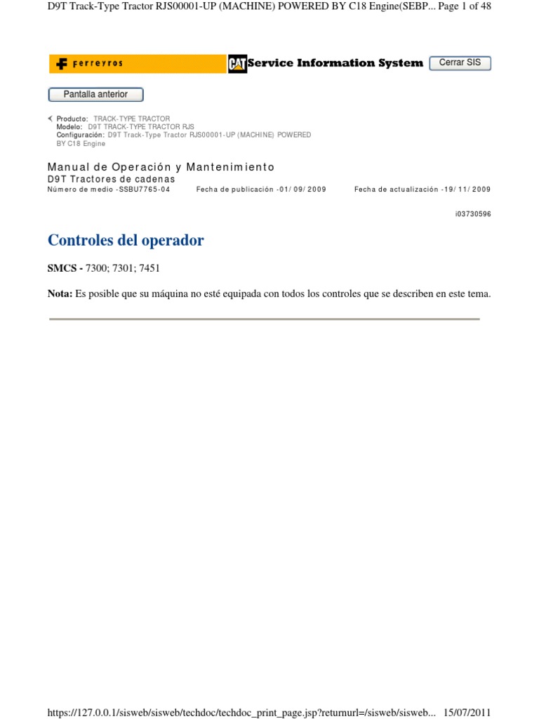 Manual de Operacion de Tractor D9T | PDF | Acelerador | Tractor