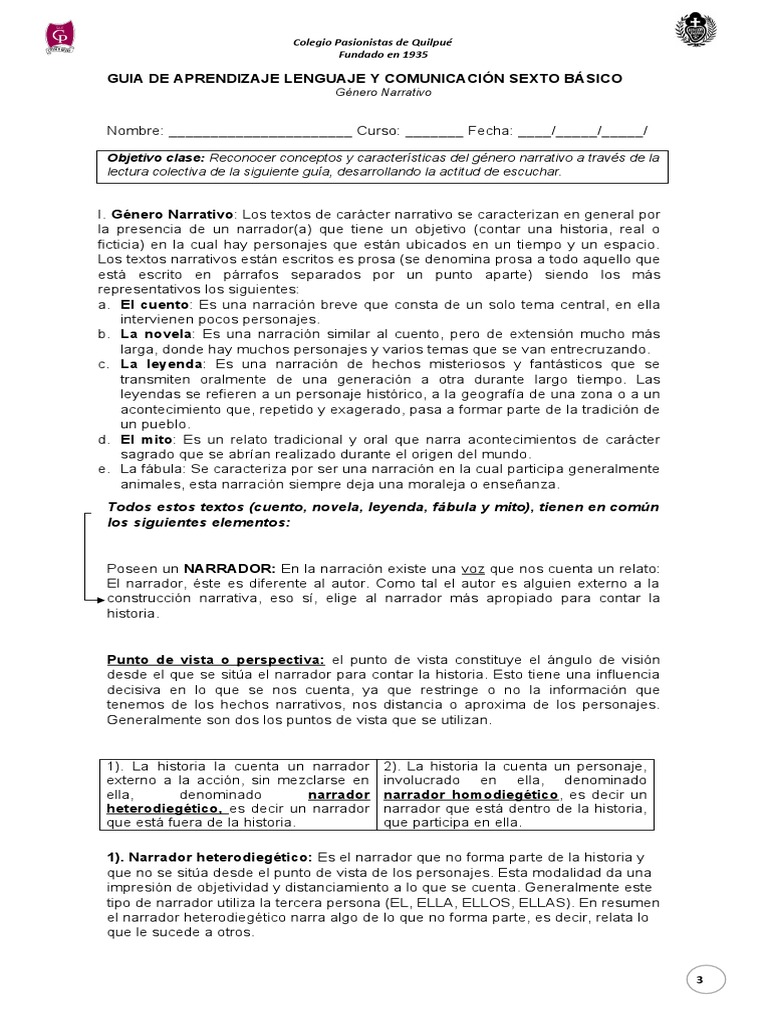 Guía Narrativa Sexto Básico | PDF | Narrativa | Cuentos