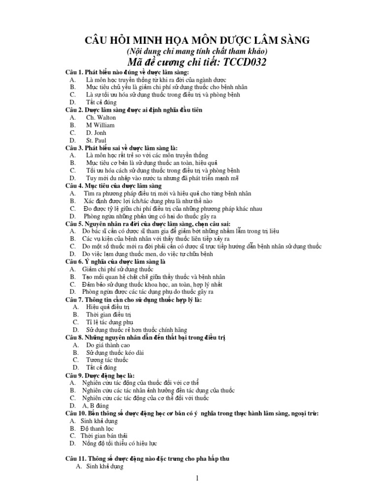 Trac Nghiem Duoc Lam Sang | PDF