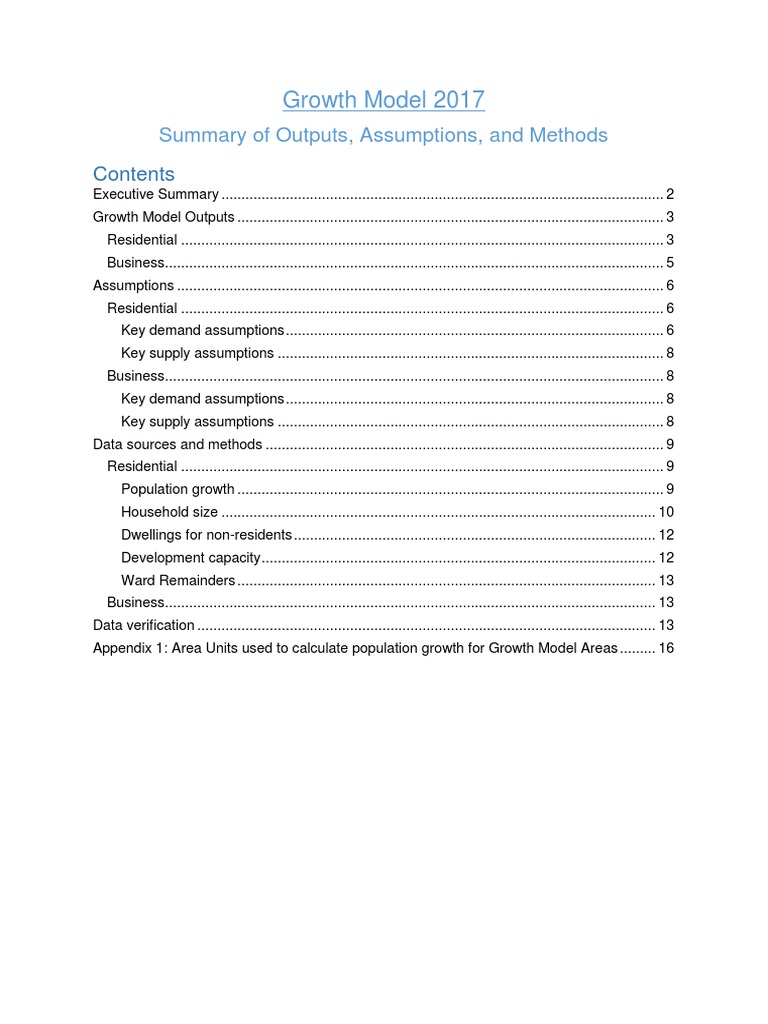 Growth Model 2017: Summary of Outputs, Assumptions, and Methods | PDF ...