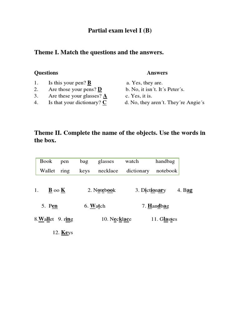Partial Exam Level I (B) : Questions Answers | PDF