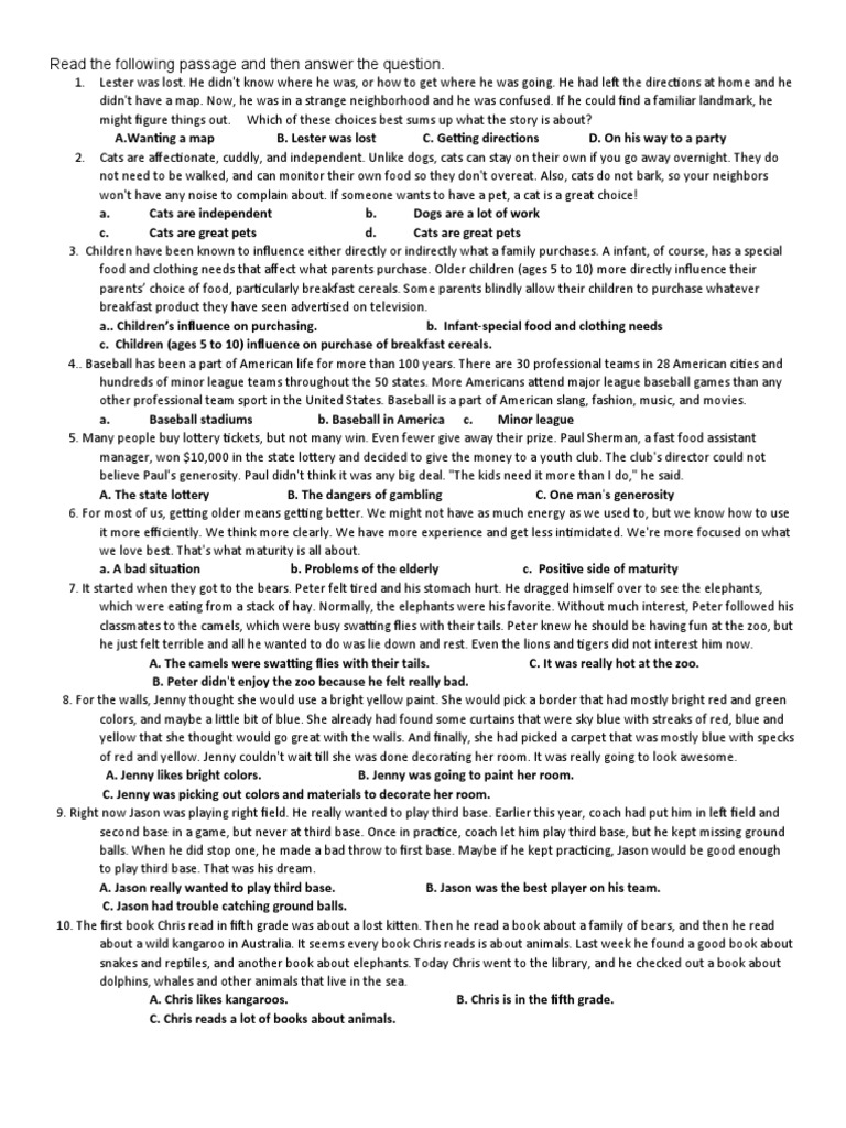 Read The Following Passage and Then Answer The Question | PDF