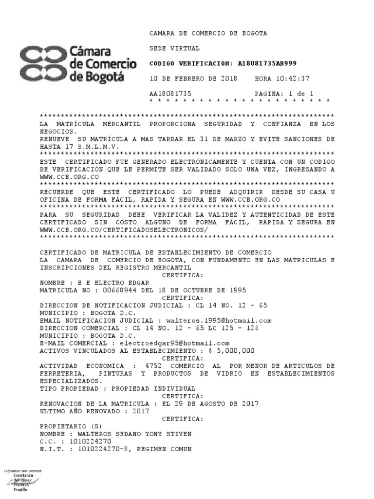 CAMARA DE COMERCIO ACTUALIZADA Electro Edgar | PDF | Gobierno