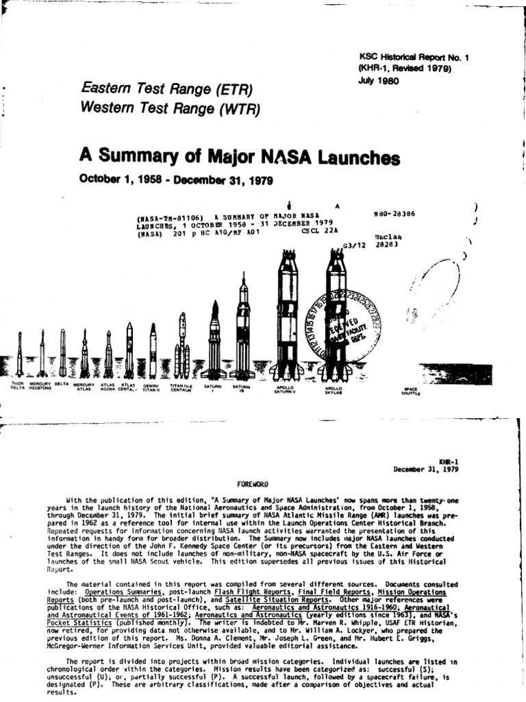A Summary of Major NASA Launches, 1 October 1958 - 31 December 1979 ...
