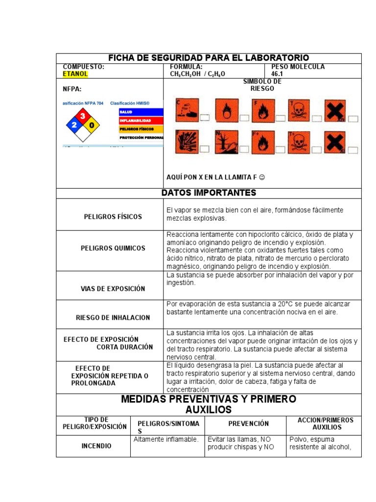 Ficha De Seguridad Etanol Acetona Y Más Pdf Hidrógeno Agua