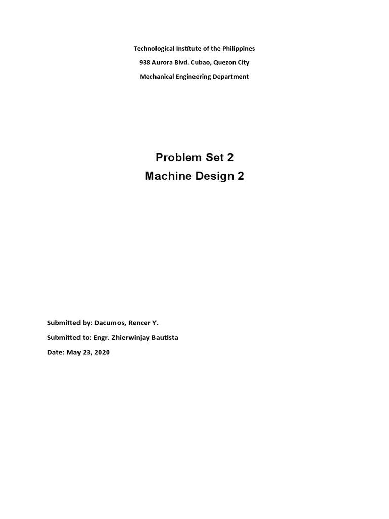Problem Set 2 Machine Design 2 | PDF