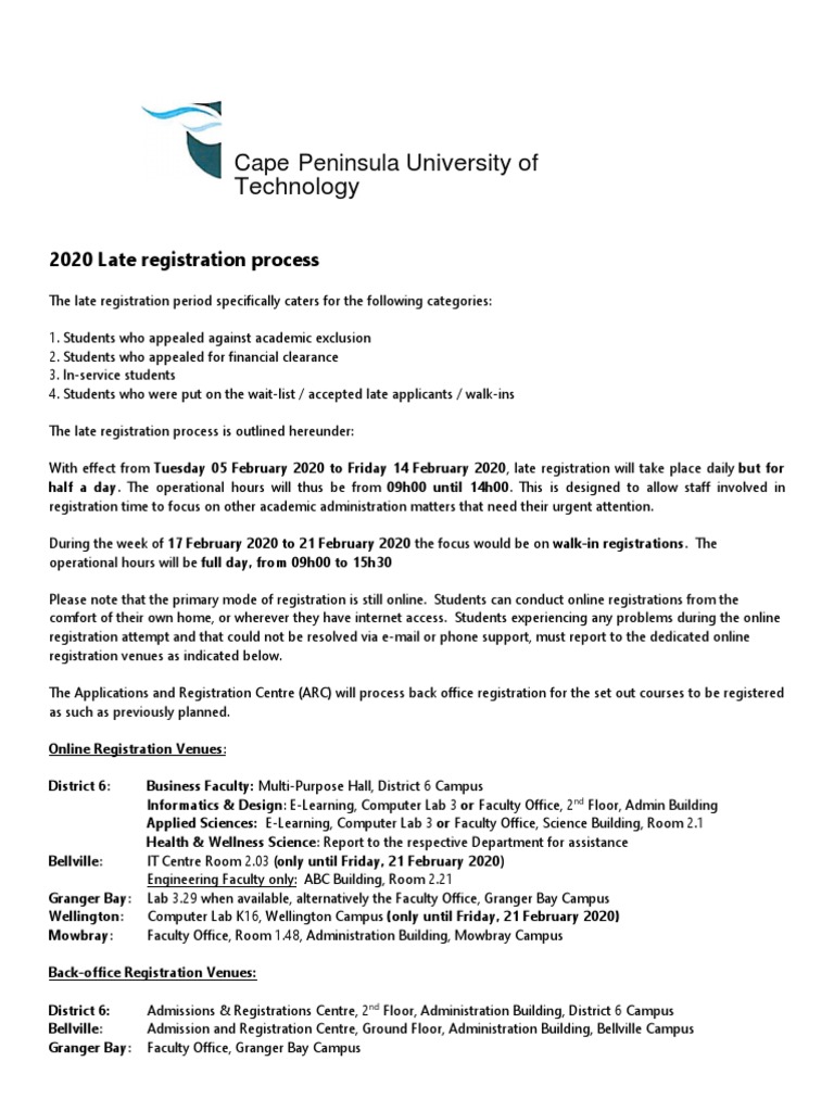 Late Registration Process For The 2020 Academic Year | PDF ...