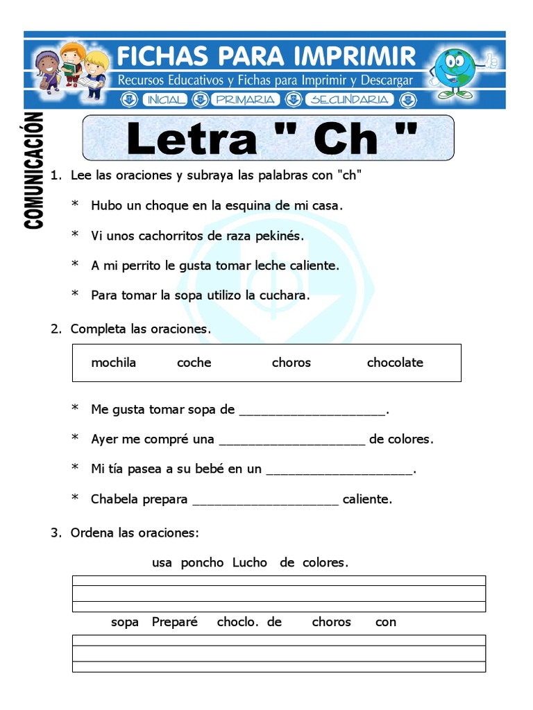 Ficha de La Letra CH para Primero de Primaria | PDF