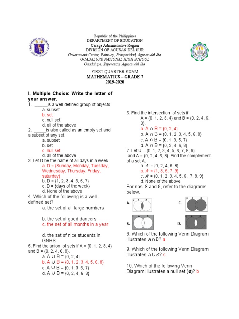 1st Quarter Exam in Math | PDF | Mathematical Concepts | Teaching ...