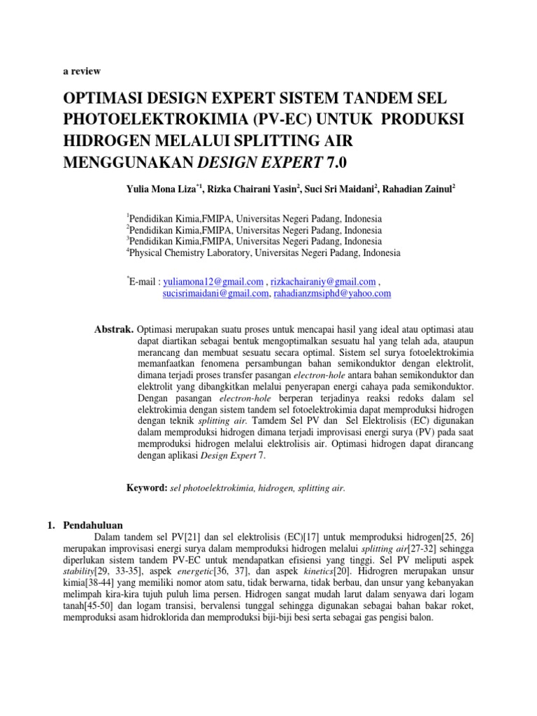 Optimasi Design Expert Sistem Tandem Sel Photoelektrokimia (Pv-Ec ...
