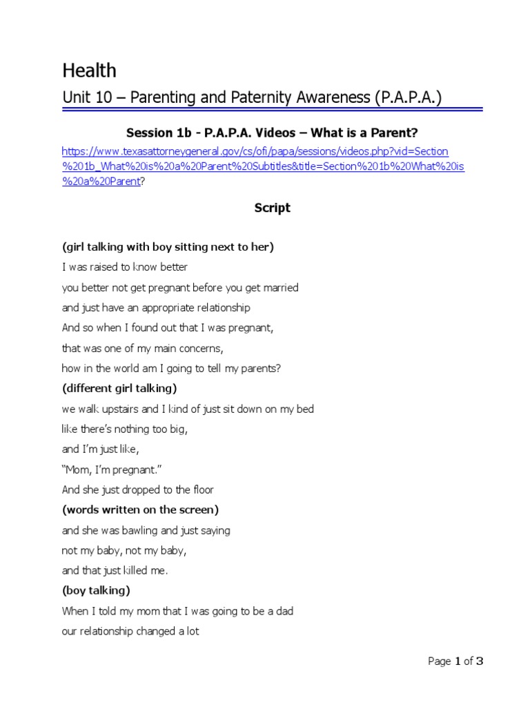1003b-U10A2B - Script For What Is A Parent | PDF | Language Arts ...