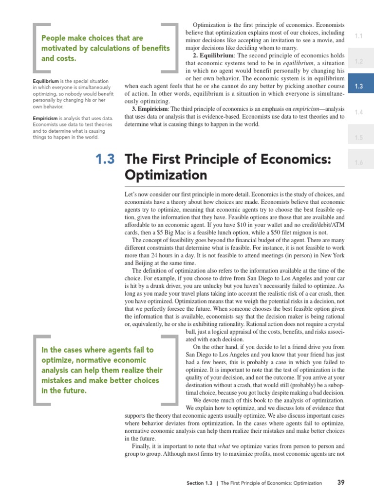 The First Principle of Economics: Optimization | PDF | Mathematical ...