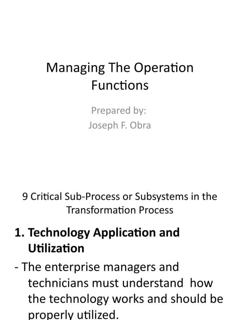Managing The Operation Functions | PDF | Factory | System