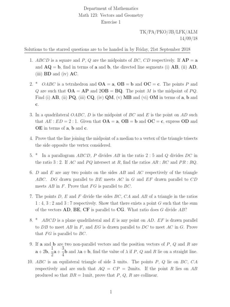 MATH 123 - Exercises 1 2018 2019 | PDF | Geometric Shapes | Euclid