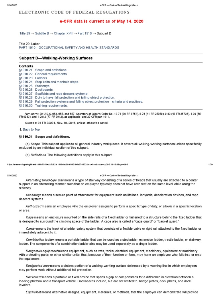 Osh 29 CFR 1910 Subpart D | PDF | Stairs | Ladder Osh 29 CFR 1910 Subpart D | PDF | Stairs | Ladder