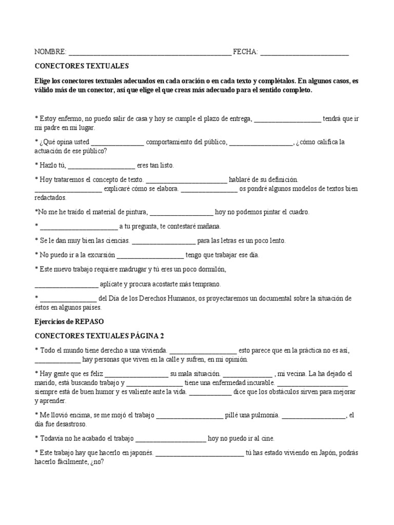 Ejercicios de Conectores Textuales | PDF