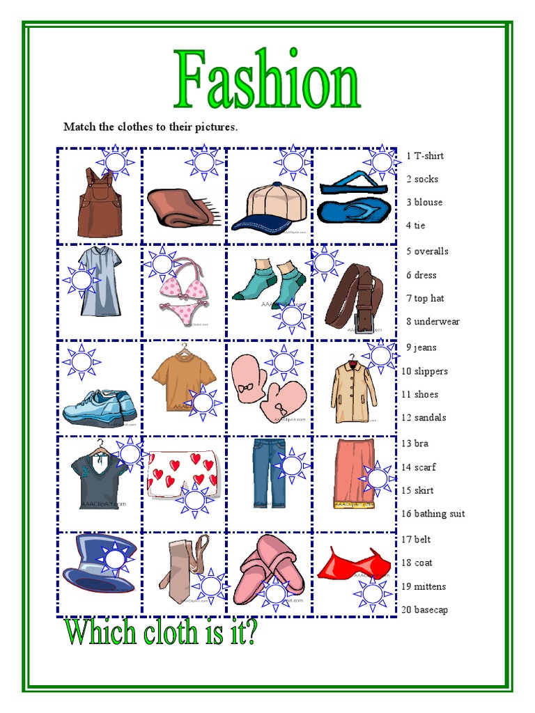 Match The Clothes To Their Pictures | PDF | Trousers | Undergarment