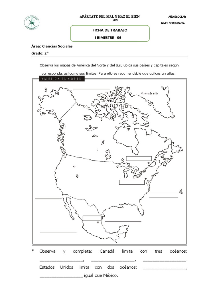 Ficha de Trabajo de Continente Americano | PDF