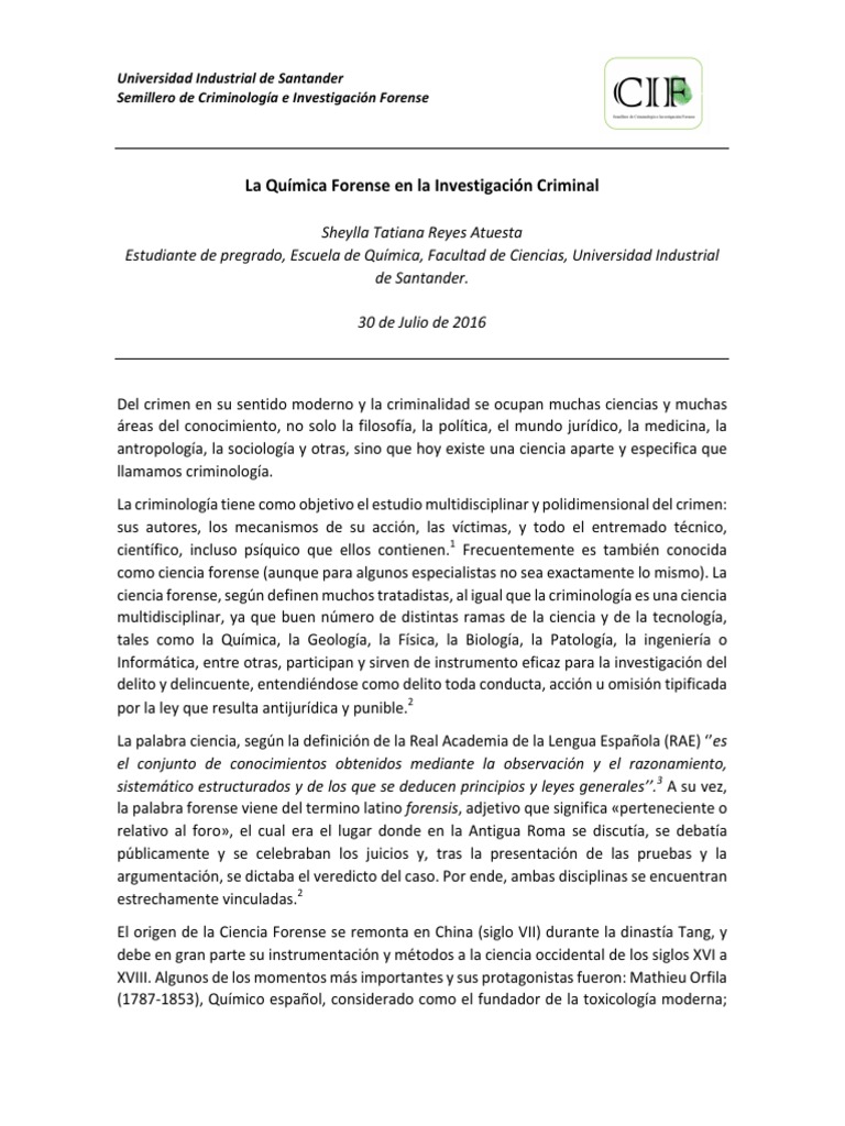 El Rol Del Quimico Forense en La Investigacion Criminal | PDF | Ciencia ...